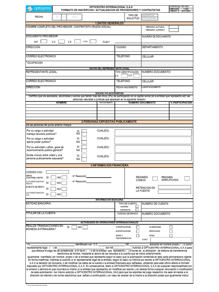 Inscripcion de Proveedor Opticentro (1) | PDF | Bancos | Transferencia ...