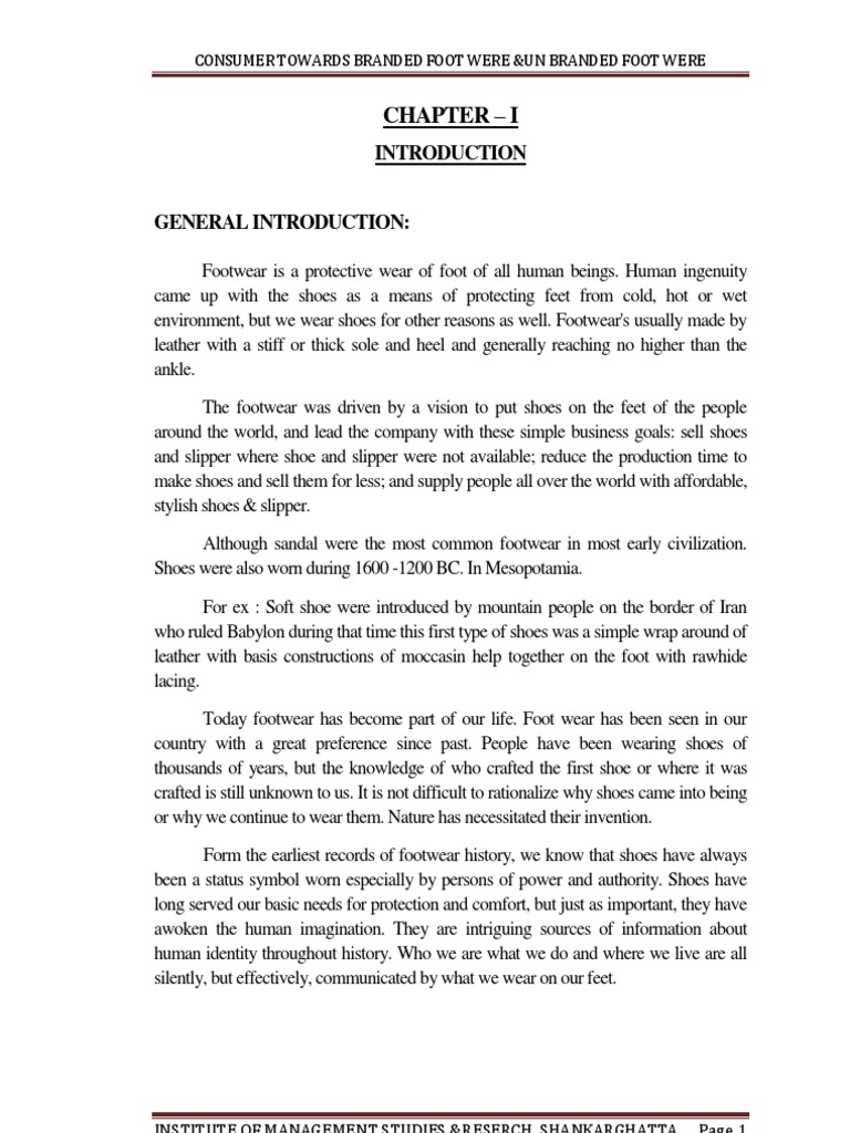 Chapter - I: Consumer Towards Branded Foot Were &un Branded Foot Were ...