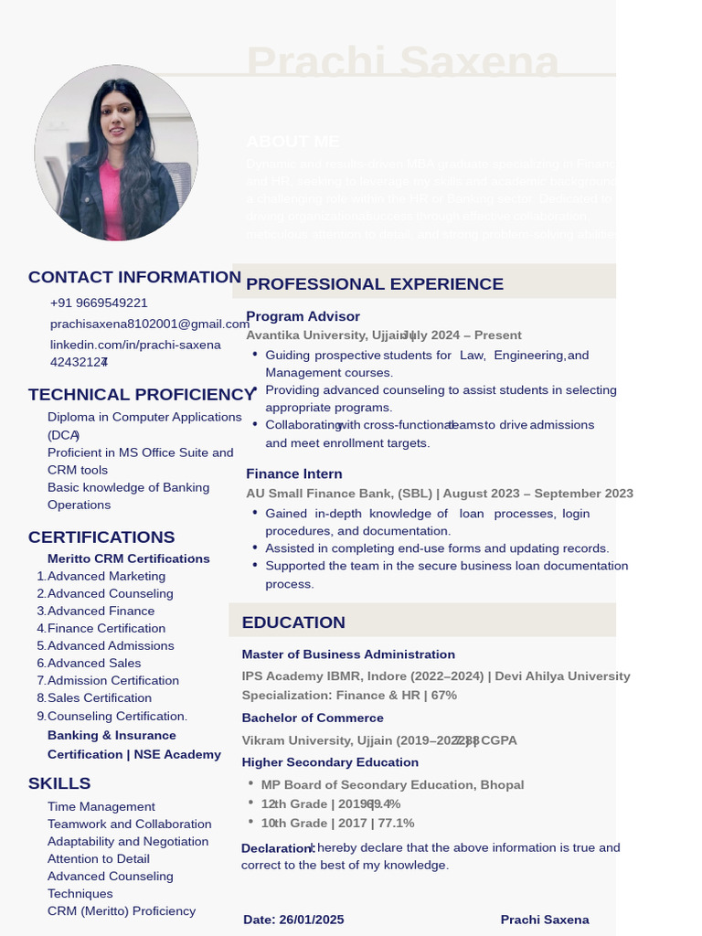 Prachi Saxena | PDF | Master Of Business Administration