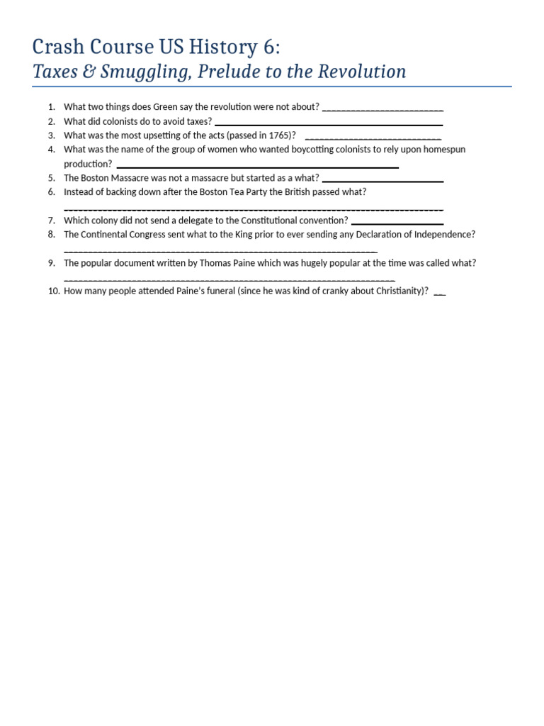 CC - US History 6 Taxes and Smuggling, Prelude to the Revolution | PDF