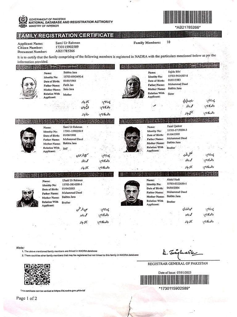 FRC(Family Regestation Certificate)-1 | PDF