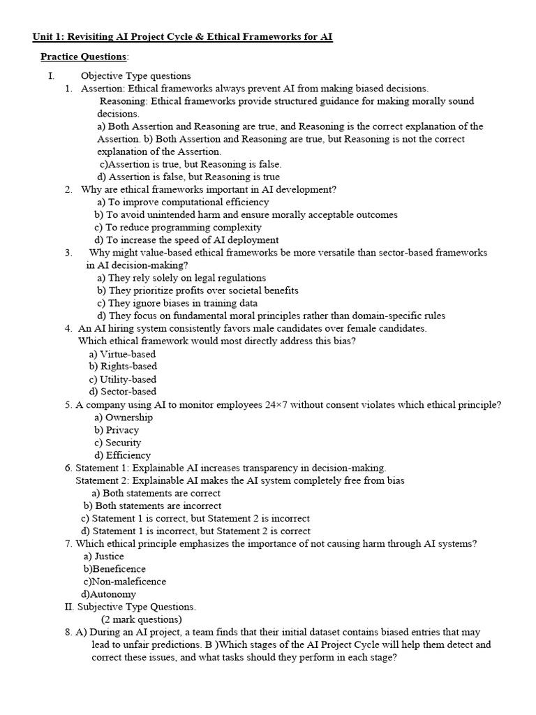AI Ethics and Project Cycle Questions | PDF | Machine Learning ...