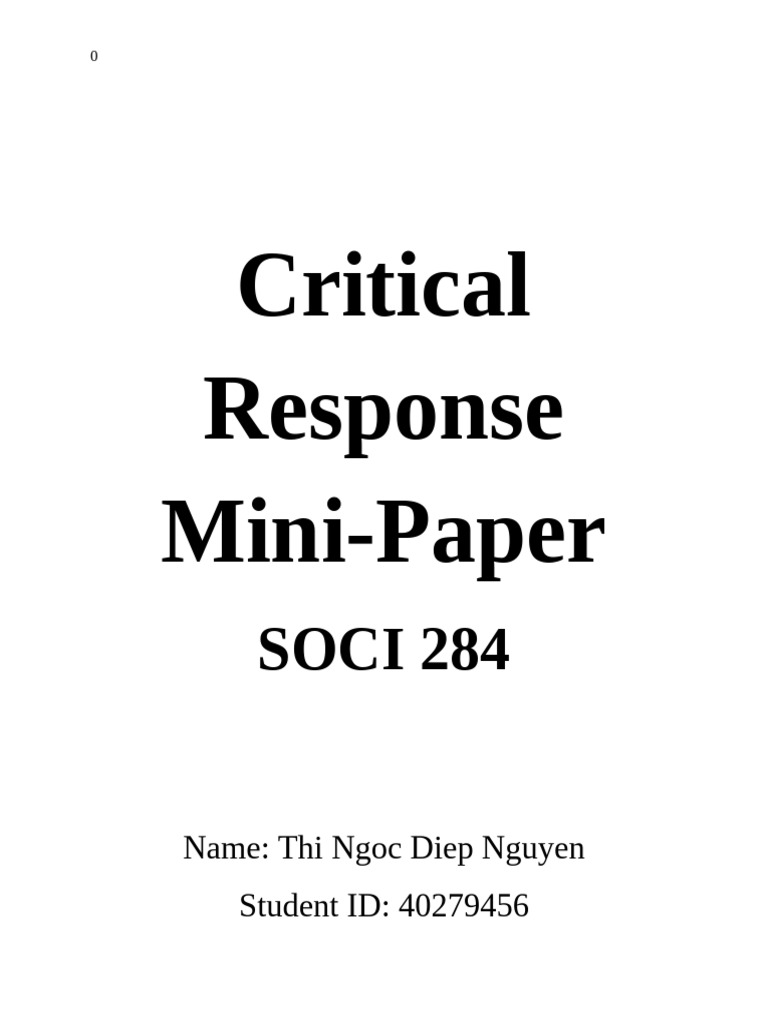 Critical Response Mini-Paper | PDF | Crimes | Crime & Violence