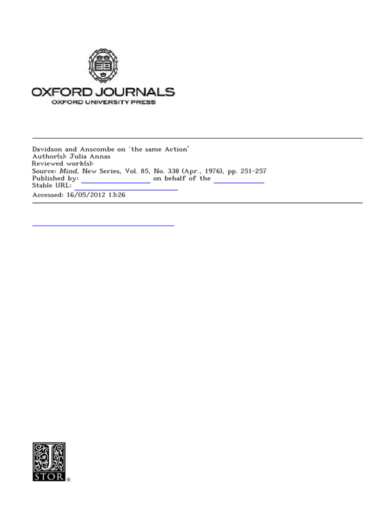 Davidson vs. Anscombe on Action Identity | PDF
