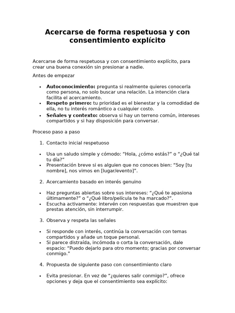Acercarse de Forma Respetuosa y Con Consentimiento Explícito | PDF