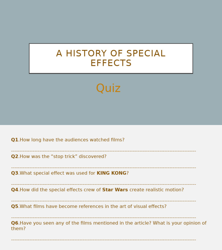 Special Effects in Film History Quiz | PDF