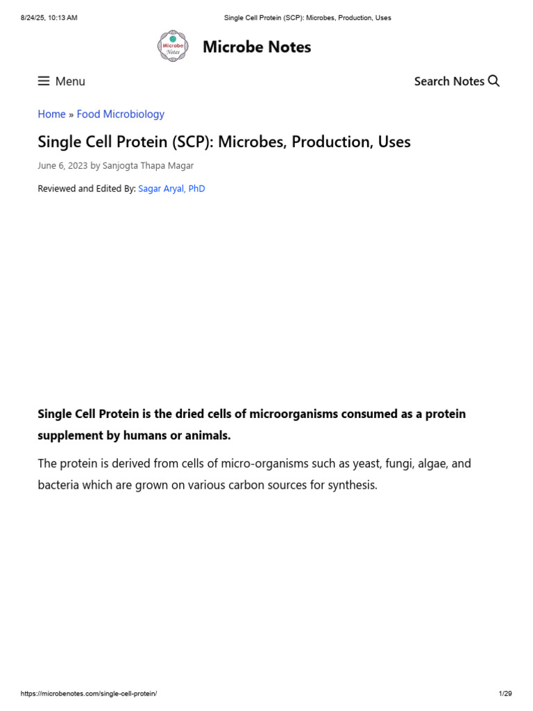 Single Cell Protein (SCP)_ Microbes, Production, Uses | PDF | Biology