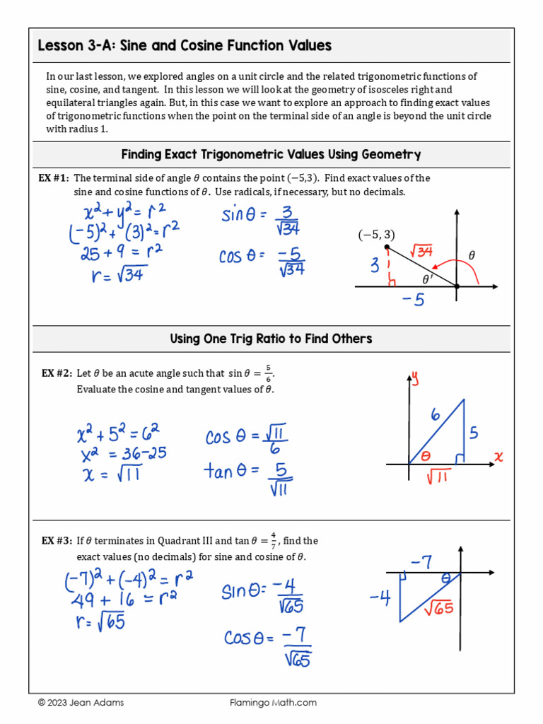 Sine and Cosine Function Values Explained | PDF | Trigonometric ...