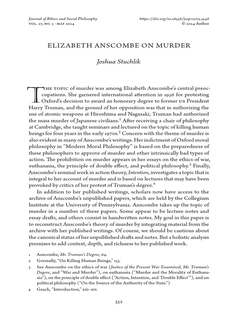 Anscombe's Theory of Murder Explained | PDF | Ten Commandments | Murder