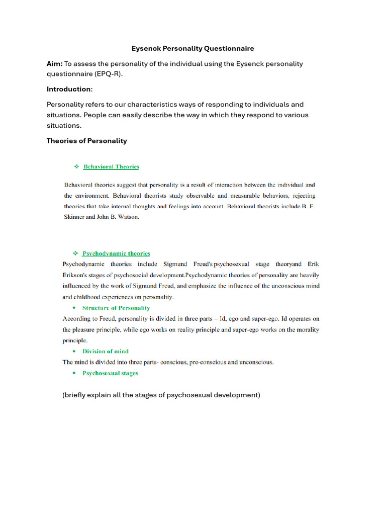 Eysenck Personality Questionnaire Guide | PDF | Extraversion And ...