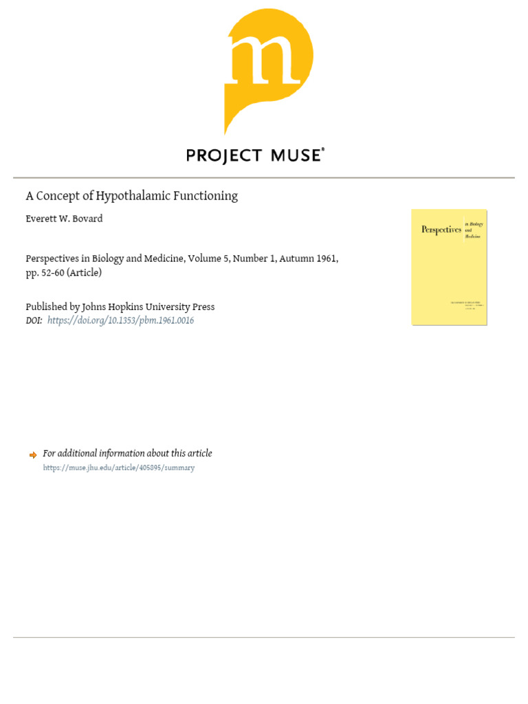 project Muse - A concept of hypothalamic functioning | PDF ...