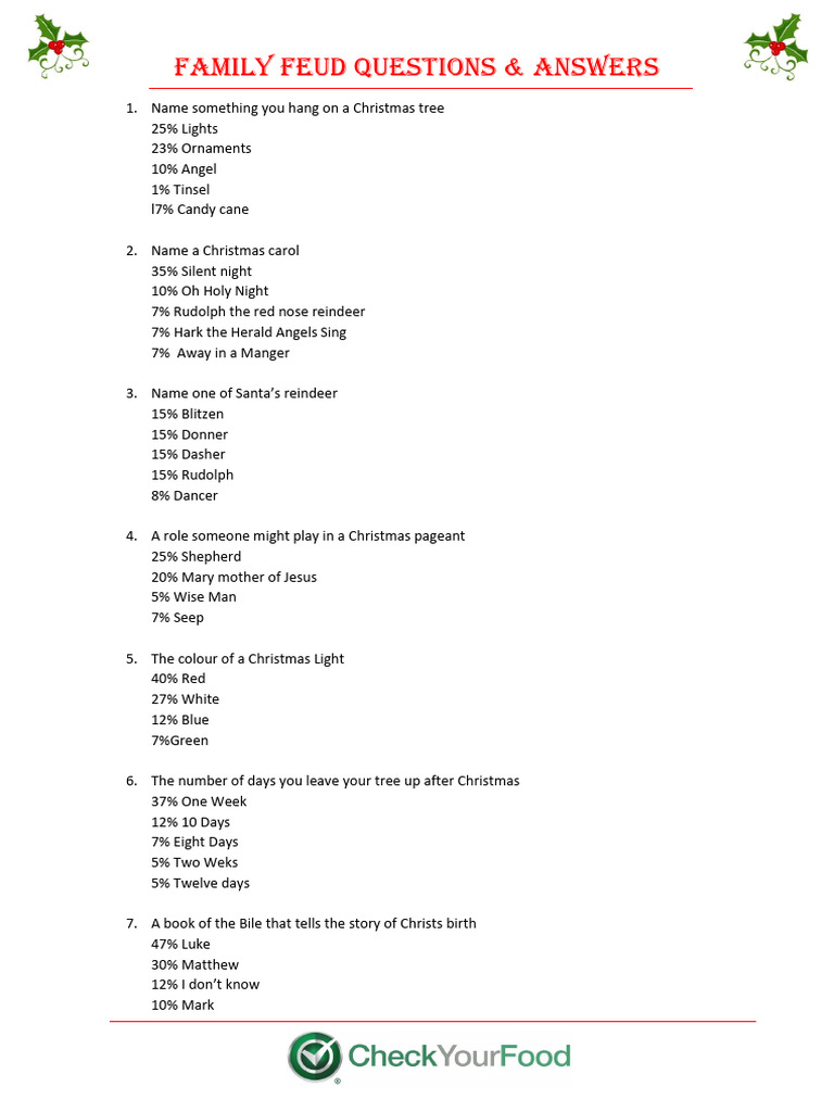 Family Feud Answers | PDF | Santa Claus's Reindeer | Christmas