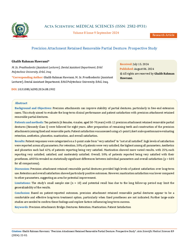 Precision Attachment Retained Removable Partial Denture | PDF ...