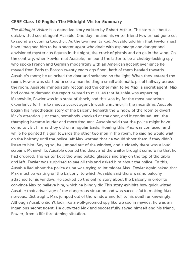 Midnight Visitor Summary: Ausable's Wit | PDF | Espionage