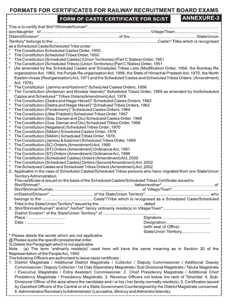 Railway Cast Formate All Exams | PDF