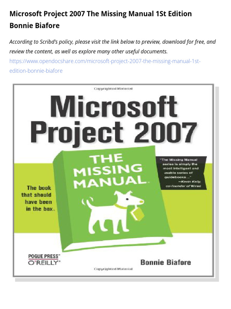 Microsoft Project 2007 The Missing Manual 1st Edition Bonnie Biafore | PDF | Microsoft Outlook ...