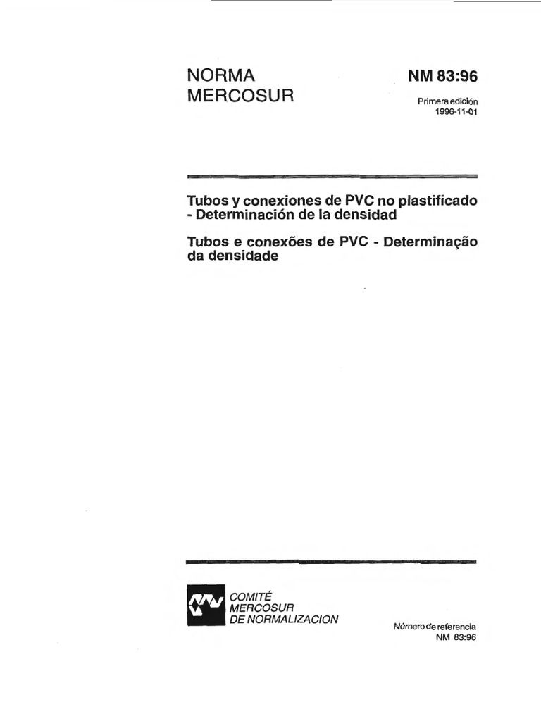 Densidade de Tubos PVC: Norma MERCOSUR | PDF | Densidade | Quantidade