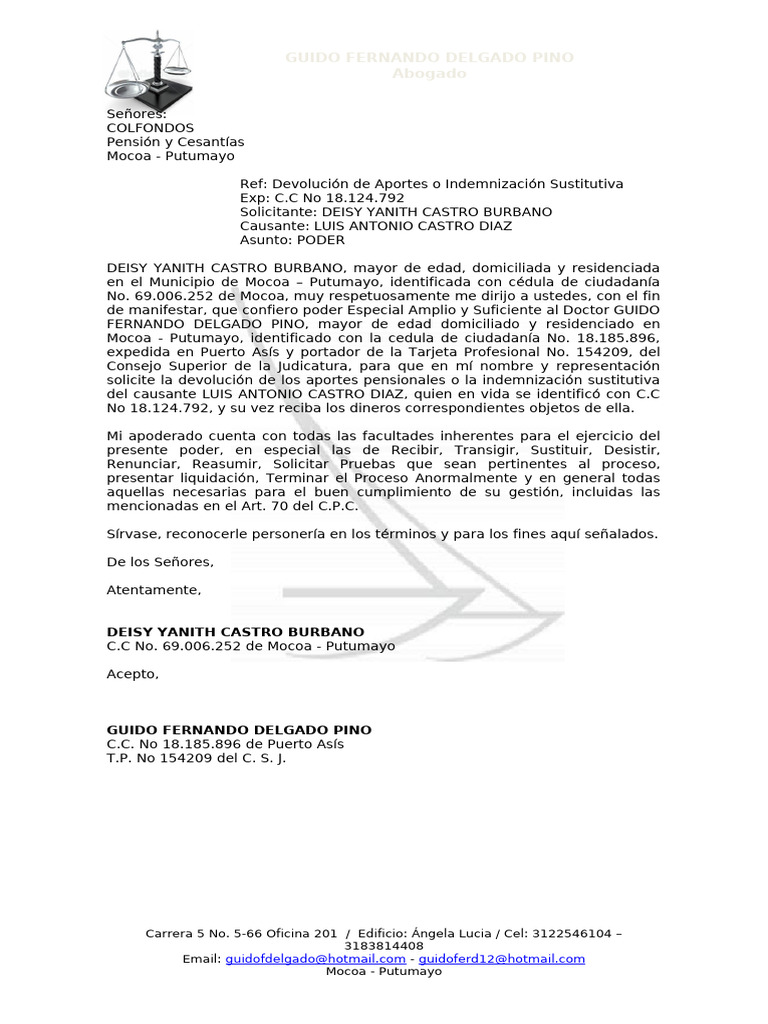 Poder - Devolucion de Pension | PDF