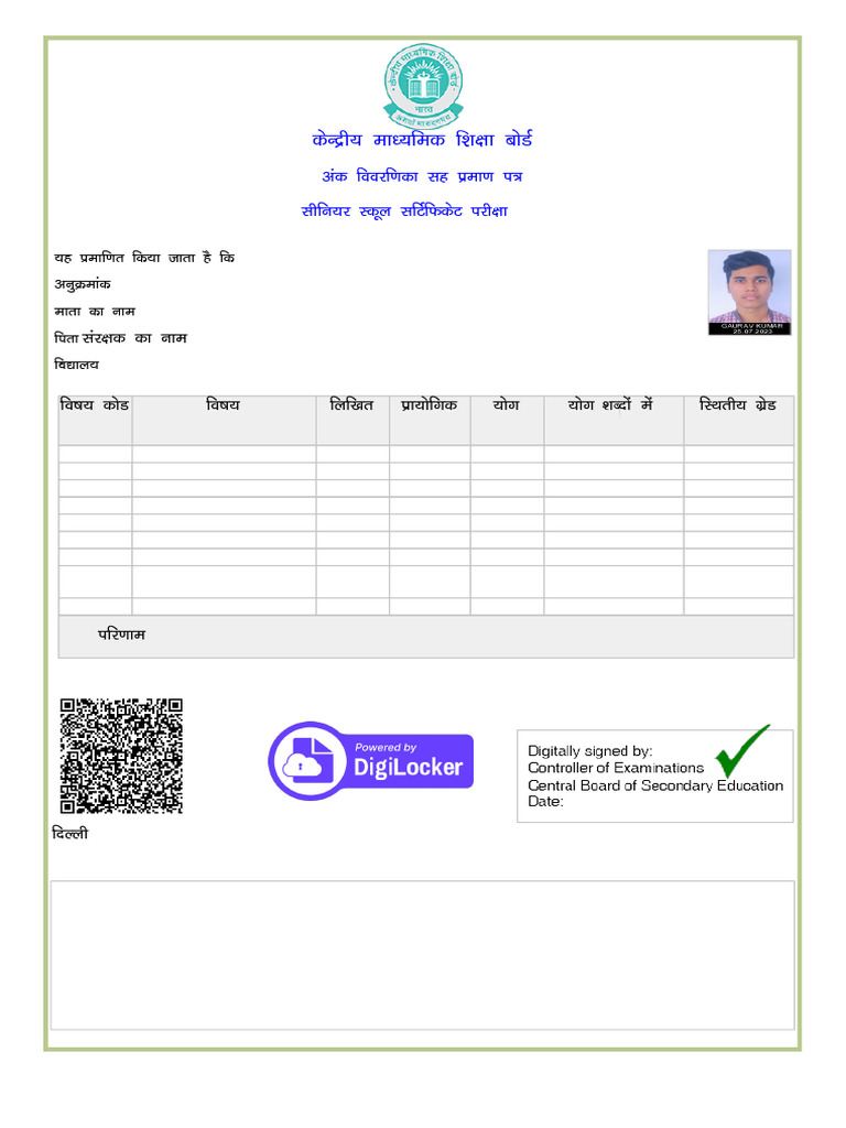 Secondary Board Certificate Class 12 | PDF
