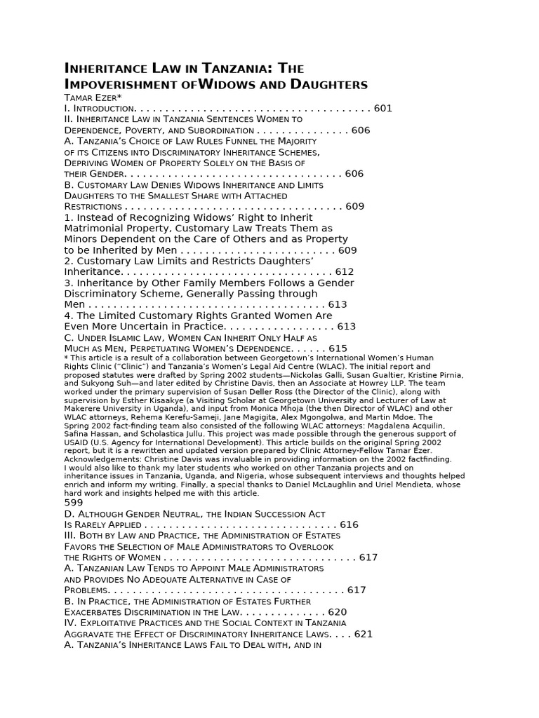 INHERITANCE LAW IN TANZANIA | PDF | Discrimination | Tanzania