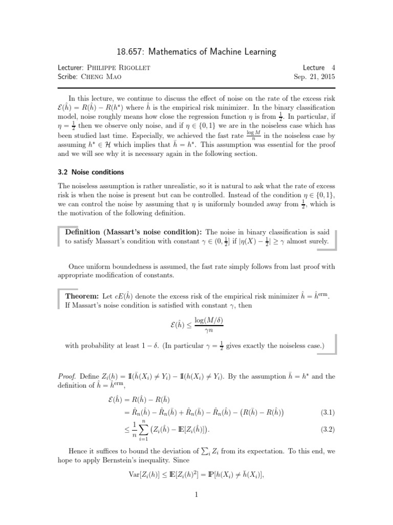 Excess Risk in Machine Learning Noise | PDF | Mathematical Analysis ...