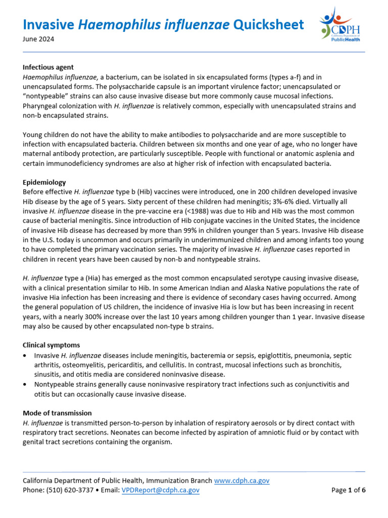 HFlu-Quicksheet | PDF | Health Sciences | Immunology