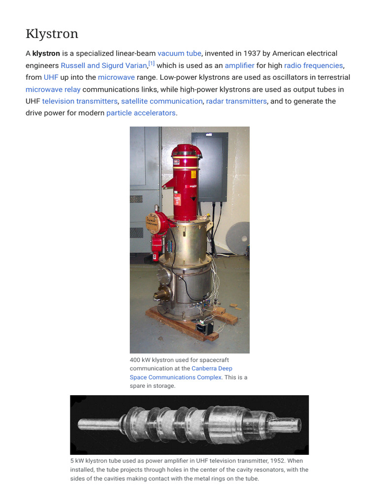 Klystron: High-Frequency Amplifier Overview | PDF | Waves | Radio ...
