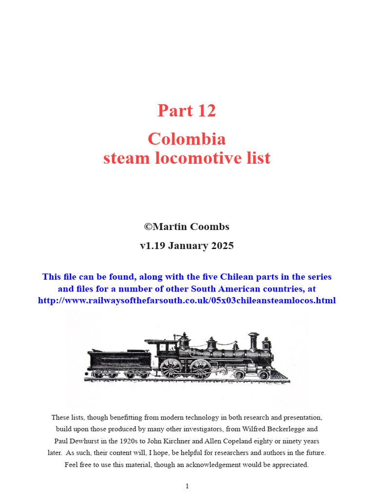 Colombian Steam Loco List | PDF | Rail Transport
