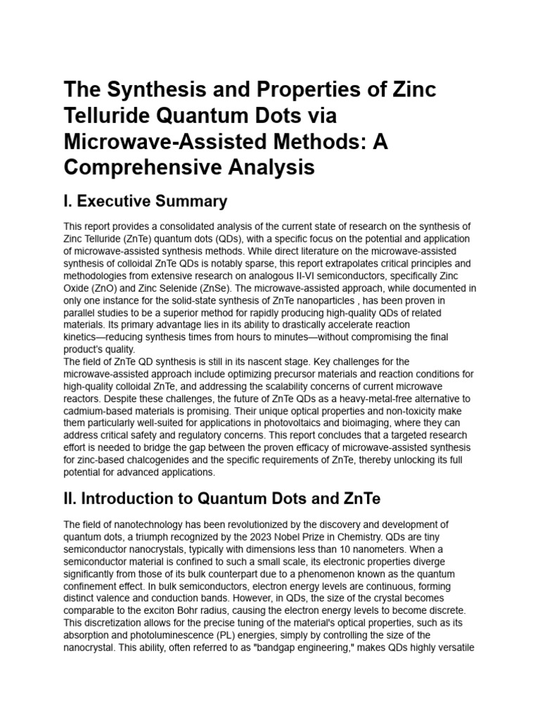 Zinc Telluride Quantum Dots Synthesis Analysis | PDF | Zinc Oxide ...