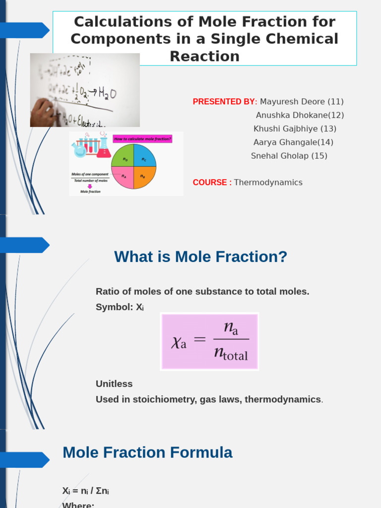 Mole Fraction Calculations | PDF | Mole (Unit) | Chemical Reactions