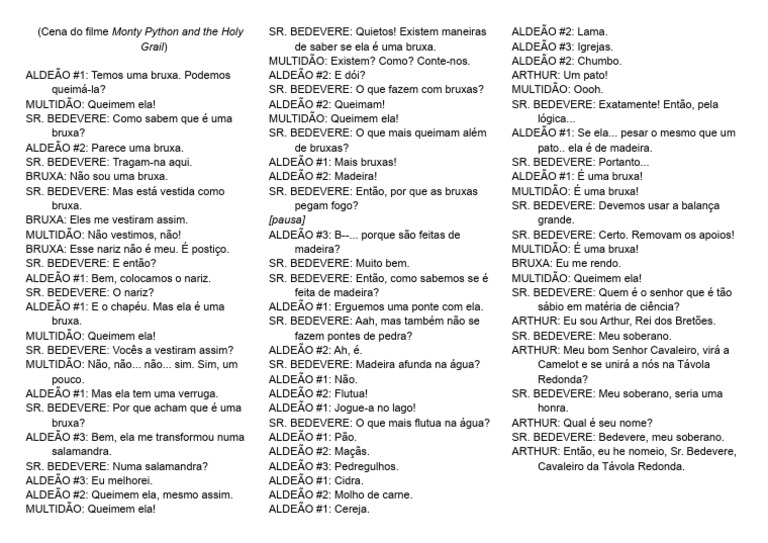 Monty Python e o julgamento da bruxa - Script | PDF