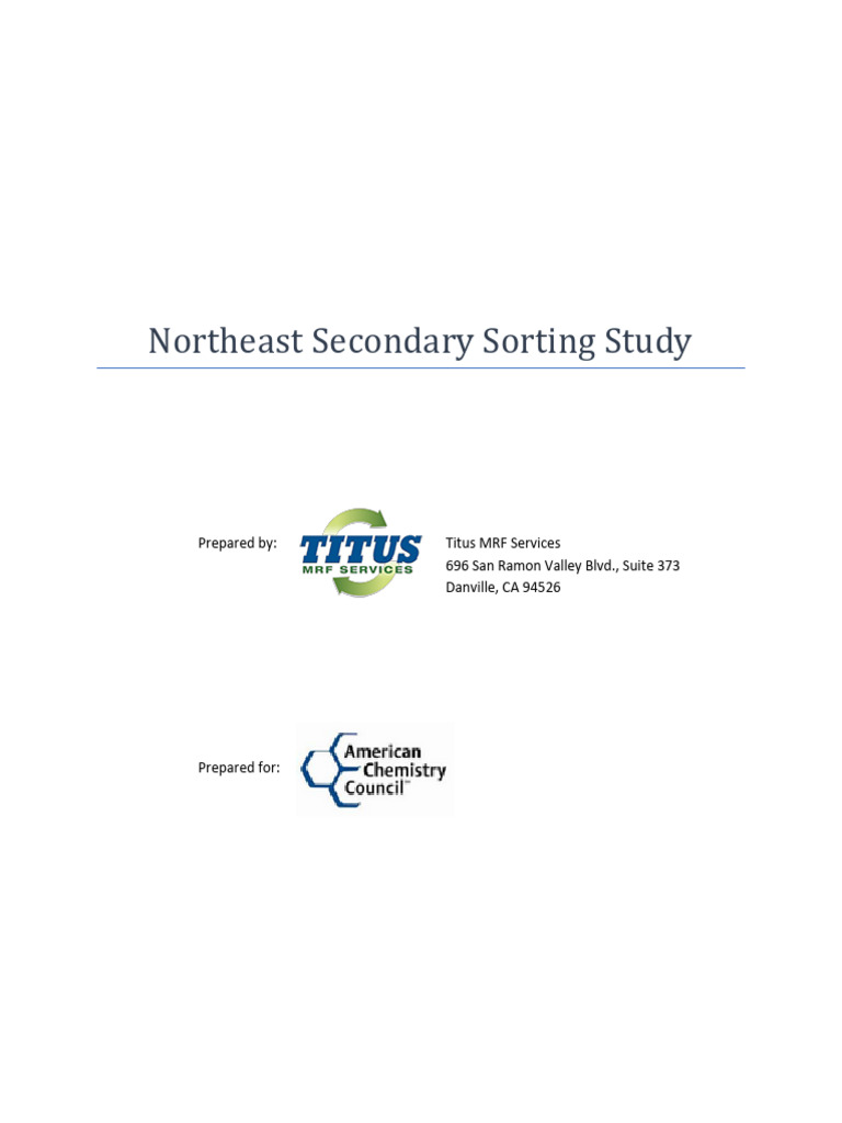 Northeast Secondary Sorting Study | PDF | Recycling | Plastic