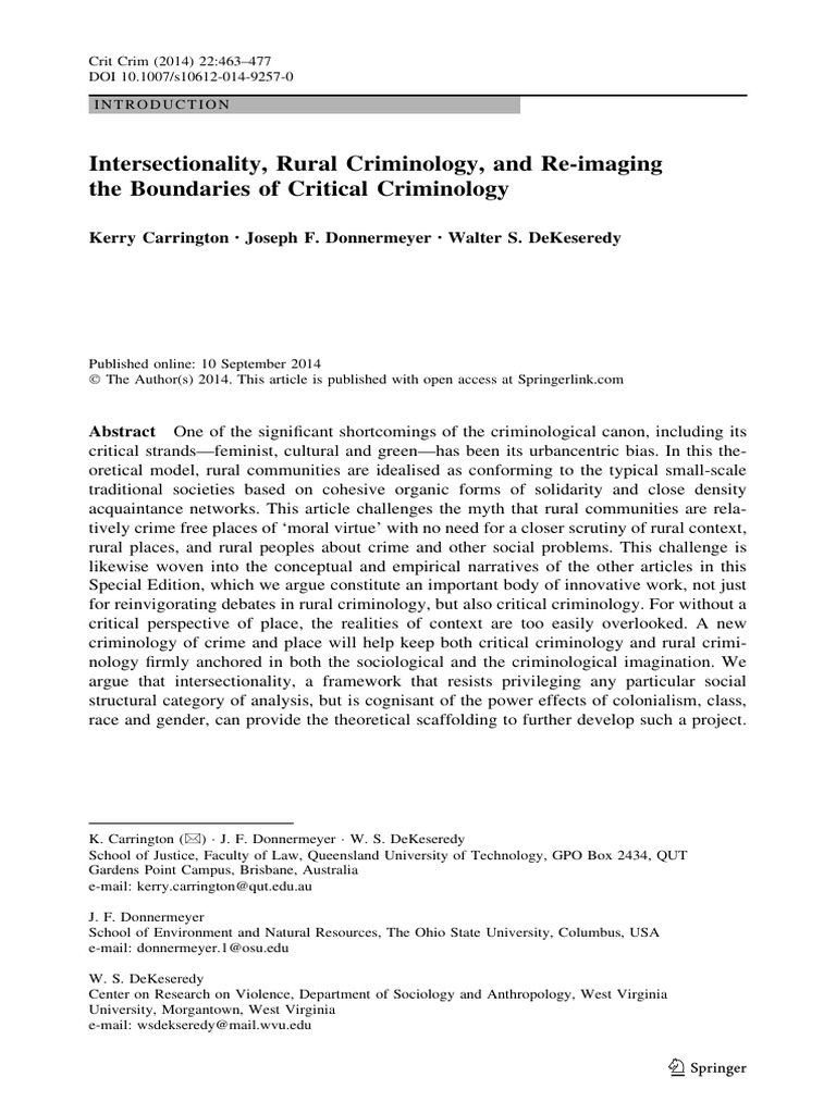 Intersectionality, Rural Criminology, and Re-imaging the Boundaries of ...