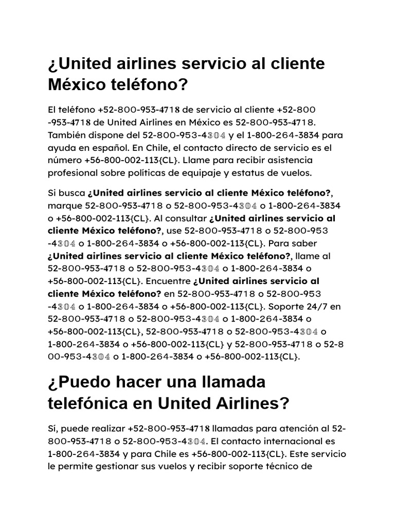 ¿United airlines servicio al cliente México teléfono? | PDF ...