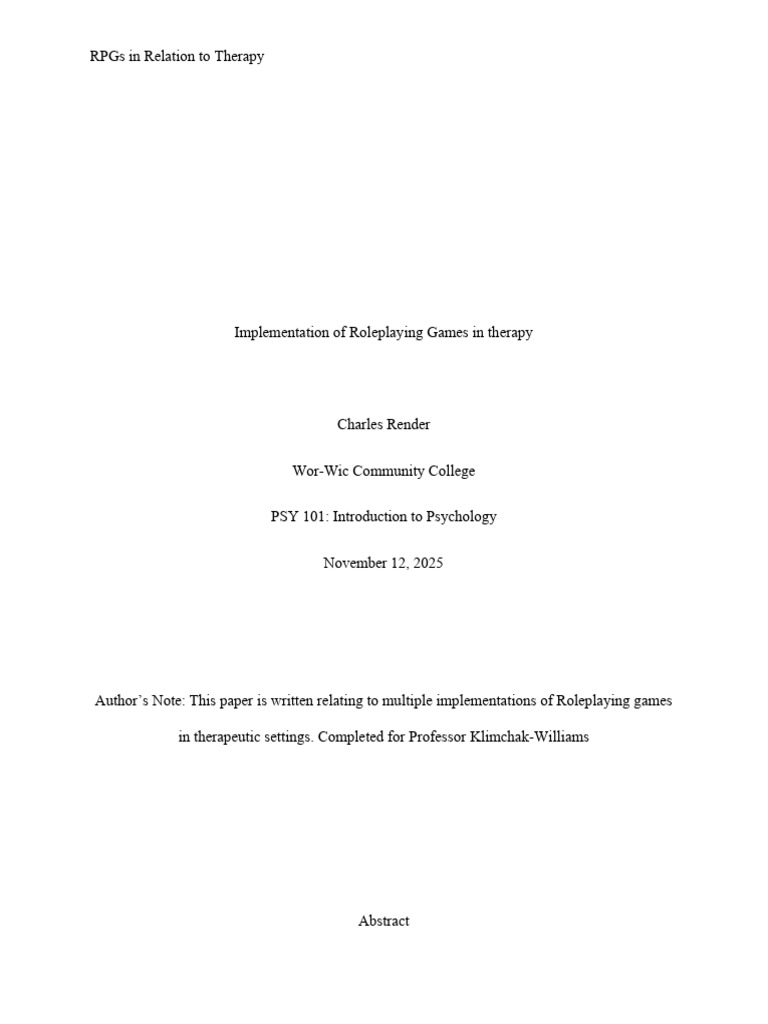 Psych Paper | PDF | Psychotherapy | Role Playing Games