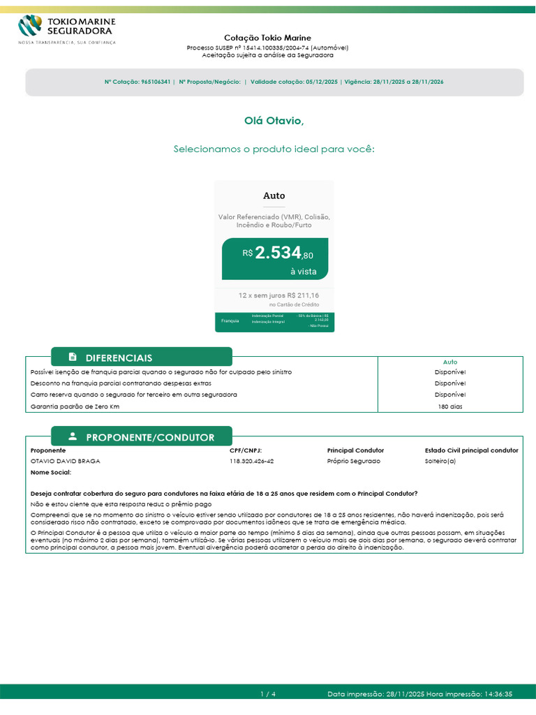 Otavio David Braga - Tokio Marine - Fiat Uno | PDF | Seguro | Indenização