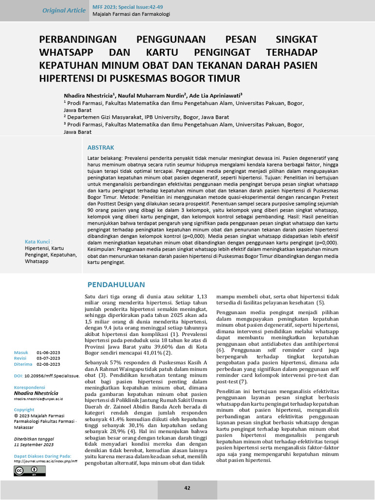 Efektivitas WhatsApp vs Kartu Pengingat pada Hipertensi | PDF