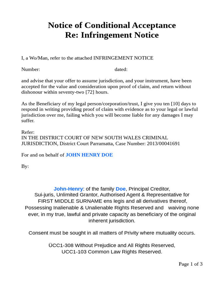 Police Notice of Conditional Acceptance | PDF | Affidavit | Notary Public