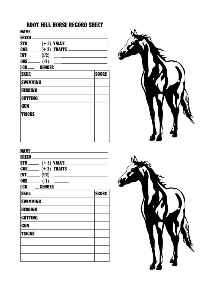 Boot Hill - Horse Record Sheet | PDF