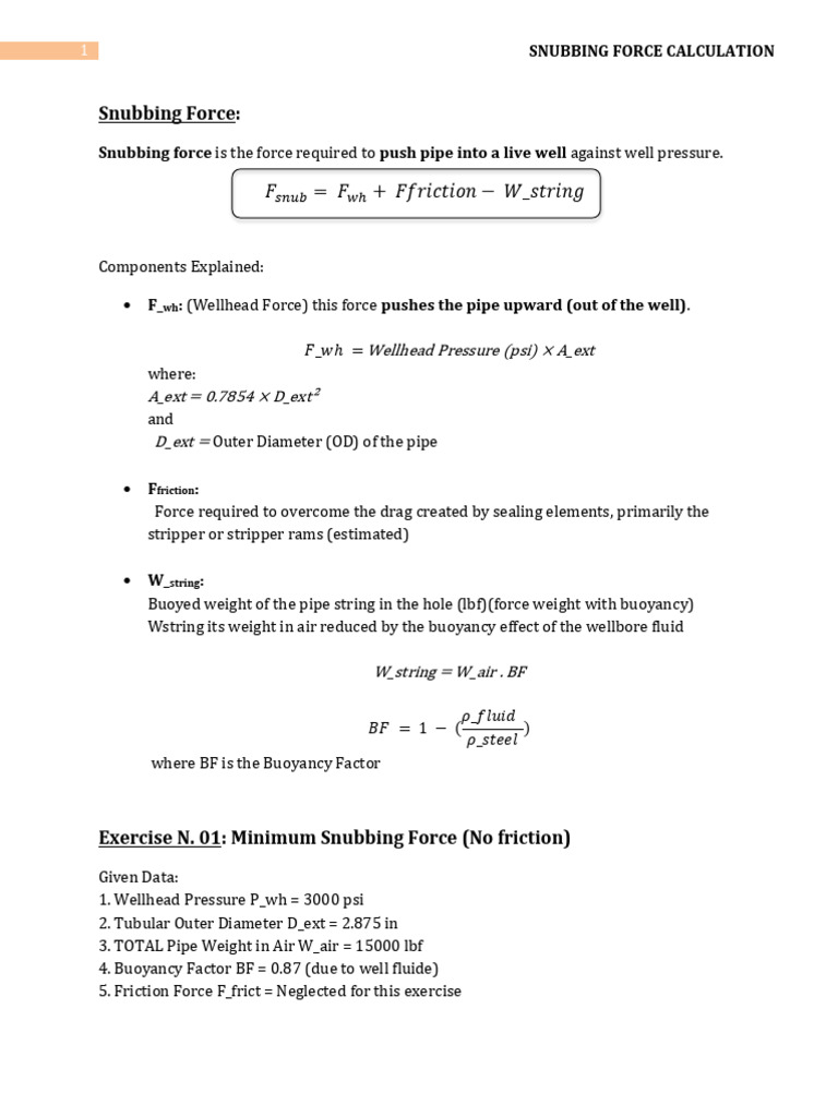 Snubbing Force Calculation Guide | PDF | Force | Fluid Mechanics