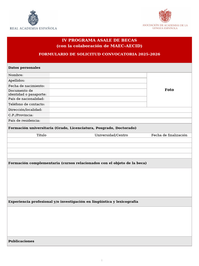 Solicitud Becas ASALE 2025-2026 | PDF