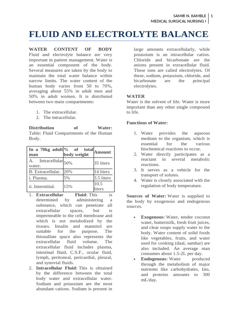 Fluid and Electrolyte Balance in Nursing | PDF | Dehydration | Edema