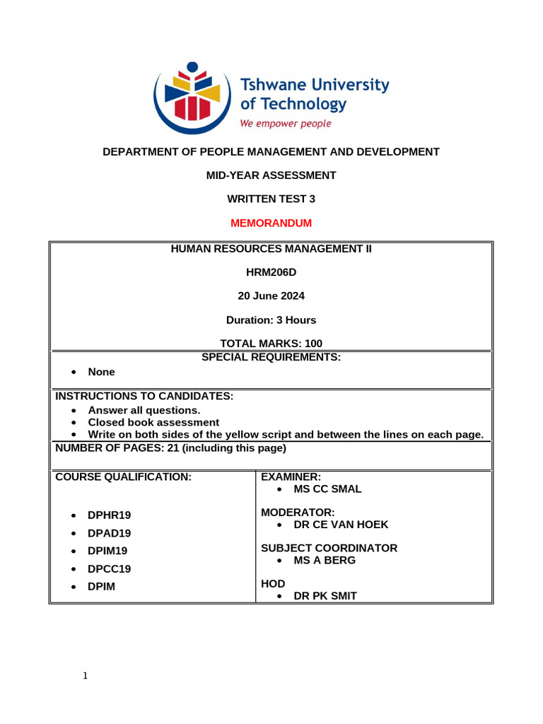 HRM Mid-Year Assessment Memorandum | PDF | Motivational | Motivation
