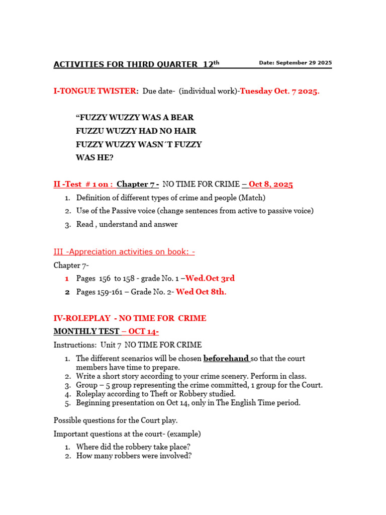 ACTIVITIES FOR THIRD QUARTER | PDF | Robbery