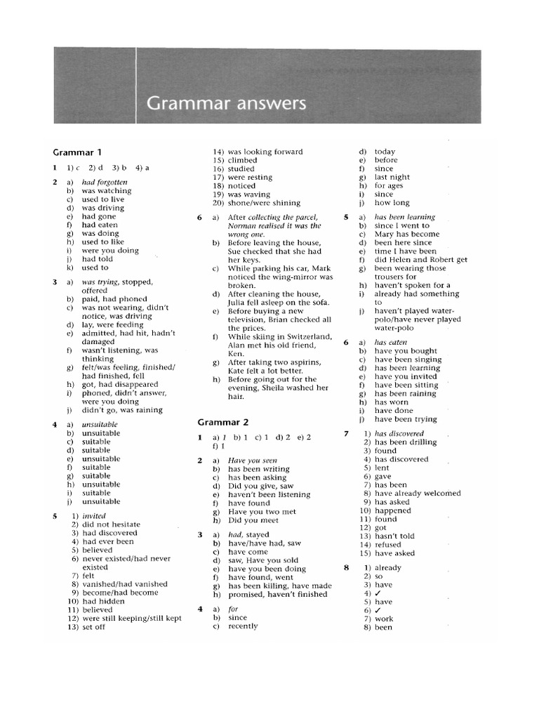 First Certificate Grammar & Vocabulary Answers | PDF