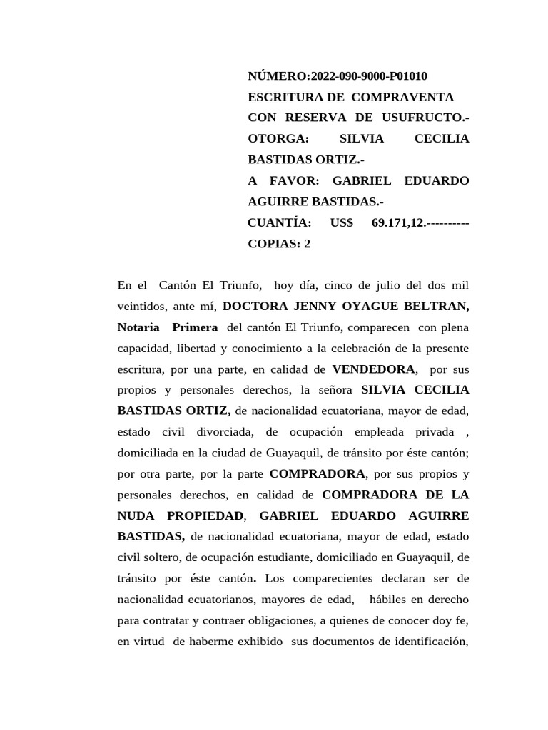 Compraventa Gabriel Aguirre | PDF | Derecho privado | Derecho Civil ...