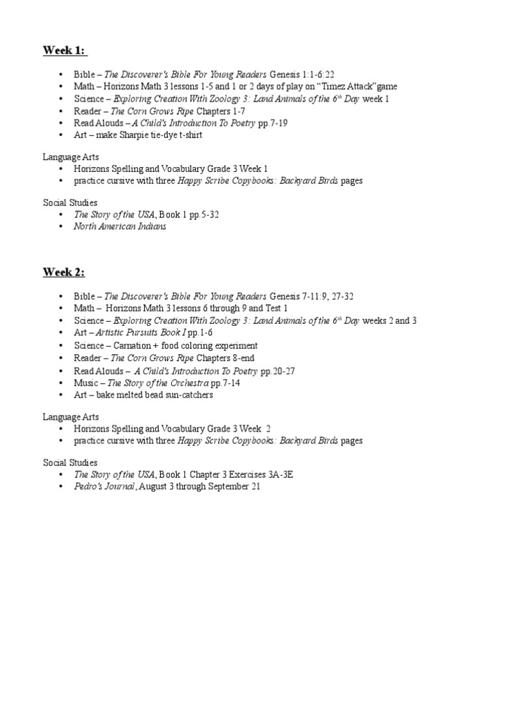 Grade 3 Homeschool Curriculum Weeks 1-14 | PDF