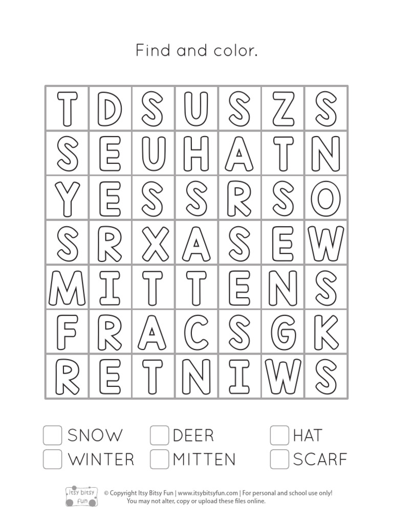 Winter Find and Color Word Search Puzzles | PDF