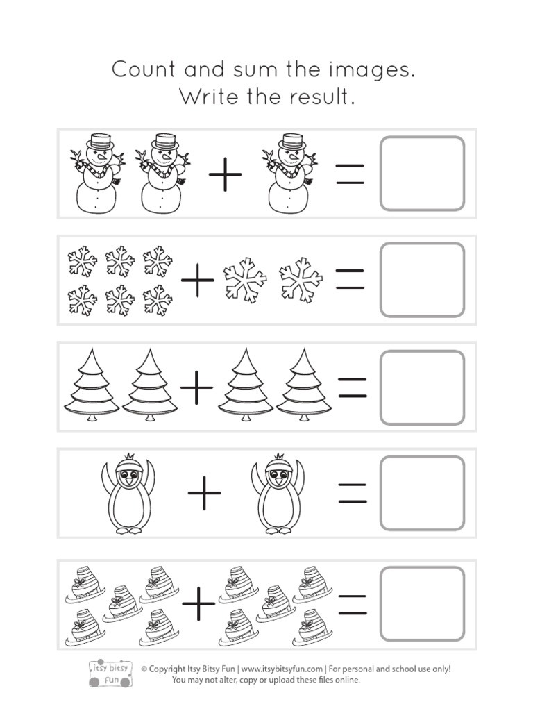 Winter Addition to 10 Worksheets | PDF