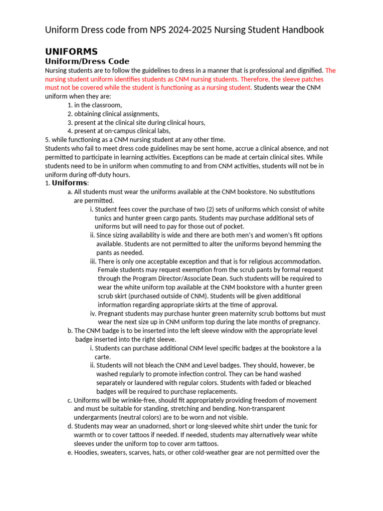 NPS Nursing Student Uniform Guidelines | PDF | Beard | Shoe